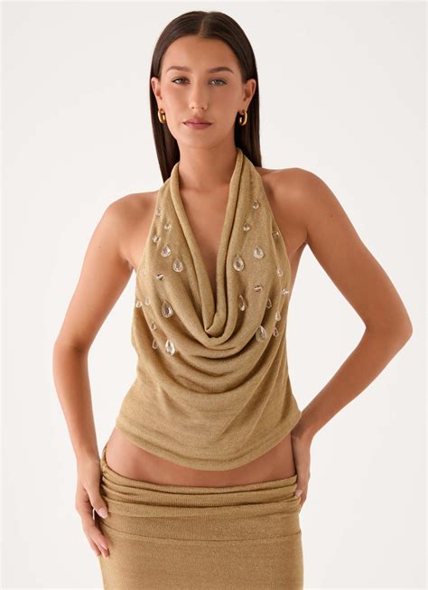 Olyssia Shimmer Embellished Top Shimmer Gold Peppermayo Us