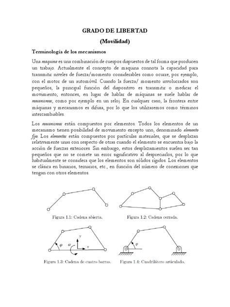 Grados De Libertad En Mecanismos Pdf Cinemática Movimiento Física