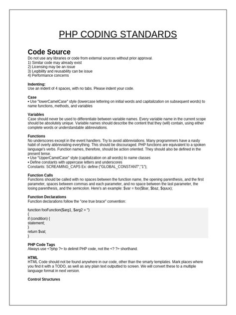 Php Coding Standards Pdf