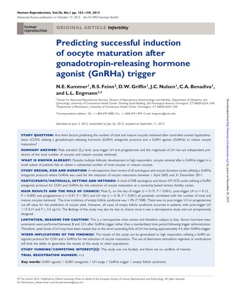 Pdf Predicting Successful Induction Of Oocyte Maturation After