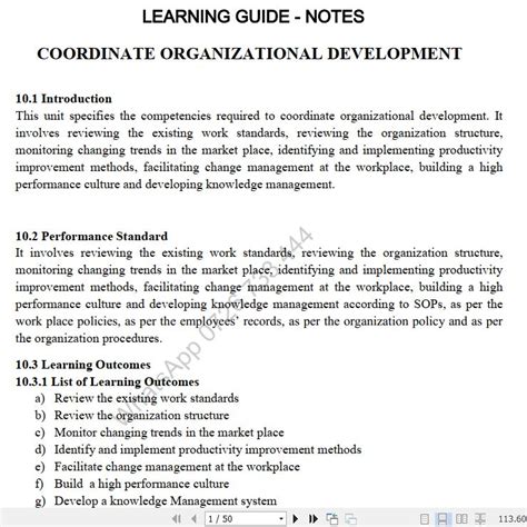 Coordinate Organizational Development Lecture Guide Pdf Notes Tvet