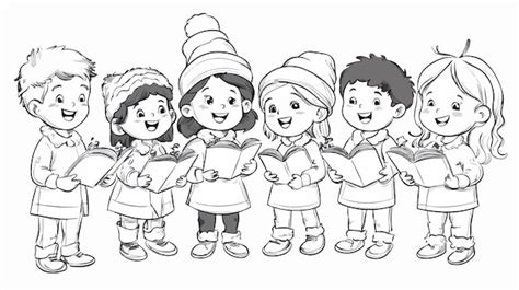 Juegos Para Colorear De Niños Que Cantan Canciones Navideñas Vector