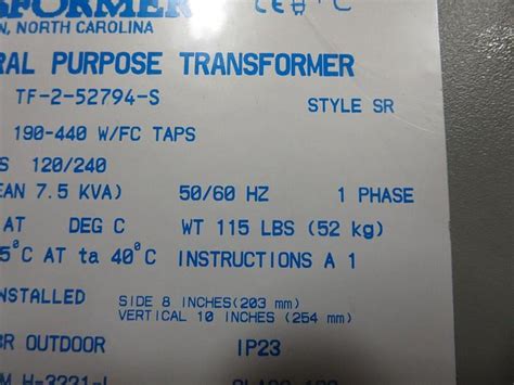 Used Acme Transformer Tf 2 52794 S General Purpose Xfmr 75 Kva 1ph See