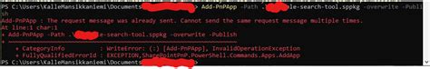 Add Pnpapp Throws Error The Request Message Was Already Sent Cannot