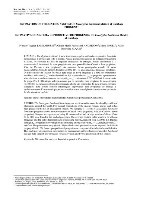 Pdf Estimation Of The Mating System Of Eucalyptus Benthamii Maiden At