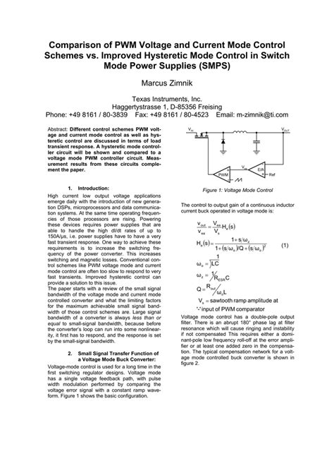 Comparison Of PWM Voltage And Current Mode Control Schemes Vs