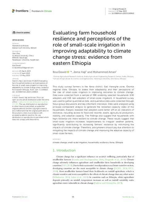 Pdf Evaluating Farm Household Resilience And Perceptions Of The Role Of Small Scale Irrigation