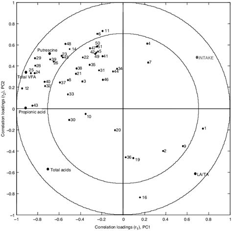 Correlation Loading Plot Of The First Two PCs For The Five Component Download Scientific