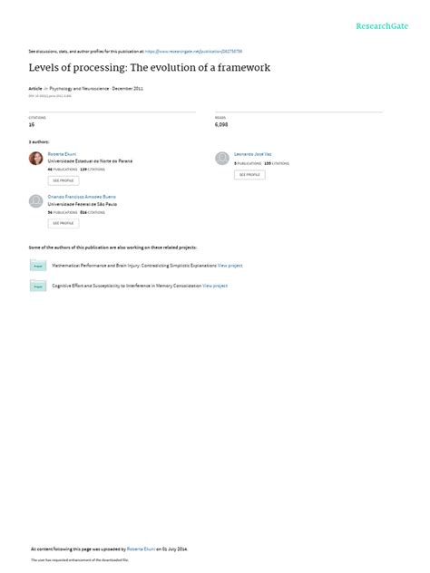Levelsofprocessingtheevolutionofaframework Pdf Recall Memory Memory
