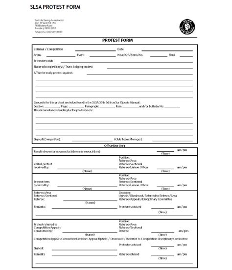 146 Slsa Protest Form Surf Sports Manual 38th Edition October 2025