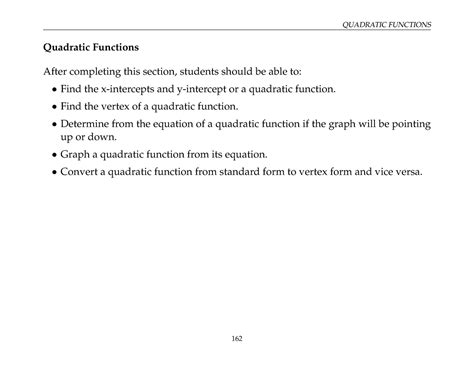 Quadratic Functions Quadratic Functions After Completing This Section Students Should Be Able