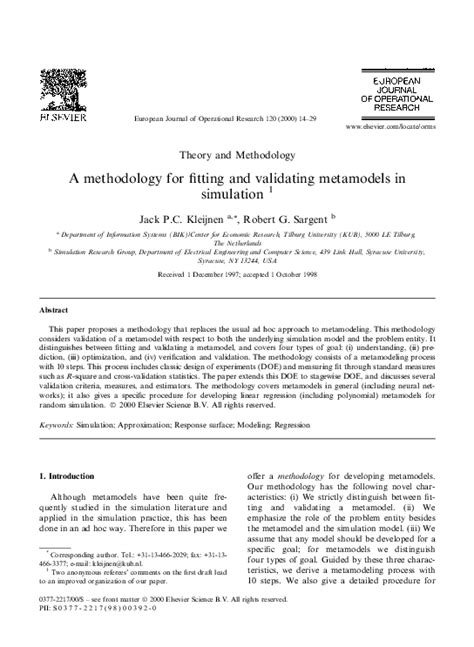 pdf a methodology for fitting and validating metamodels in simulation