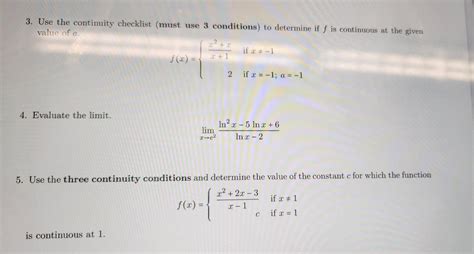 Solved Use The Continuity Checklist Must Use Chegg