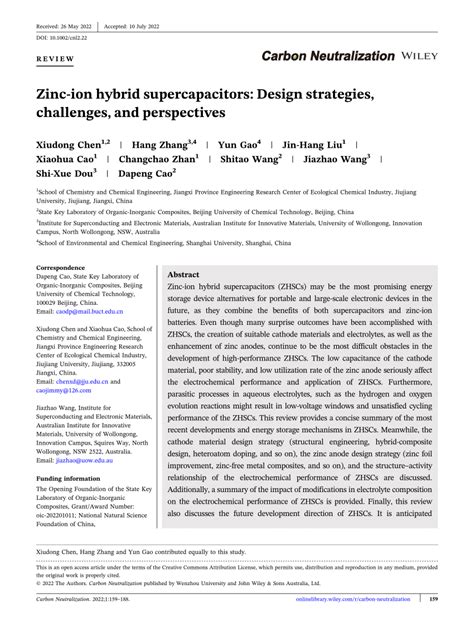 Pdf Zinc‐ion Hybrid Supercapacitors Design Strategies Challenges And Perspectives