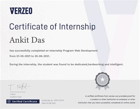 Ankit Das On Linkedin Connections Webdevelopment Internship Verzeo Certificate