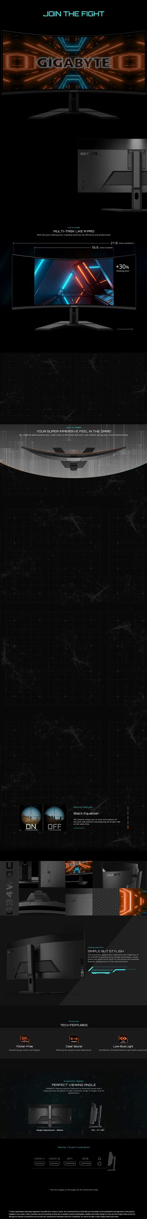 Gigabyte G34WQC 34" WQHD (3440 x 1440) 21:9 VA Curved Gaming Monitor