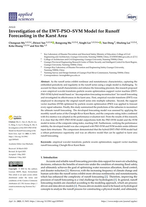 Pdf Investigation Of The Ewtpsosvm Model For Runoff Forecasting In The Karst Area