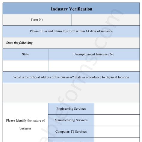Industry Verification Fillable Pdf Template Editable Formss Ko Fi Shop