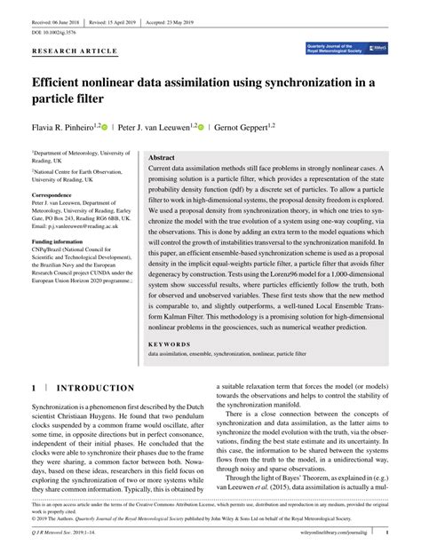 Pdf Efficient Nonlinear Data Assimilation Using Synchronisation In A