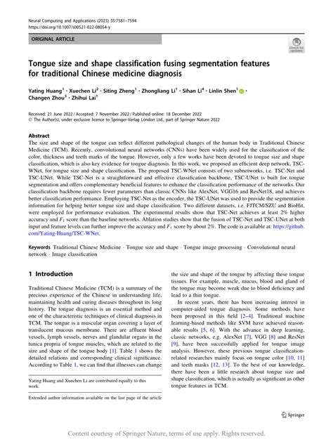 tongue size and shape classification fusing segmentation features for