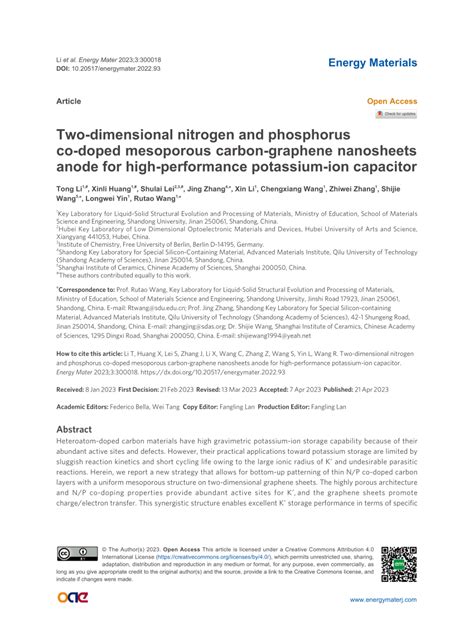 Pdf Two Dimensional Nitrogen And Phosphorus Co Doped Mesoporous Carbon Graphene Nanosheets