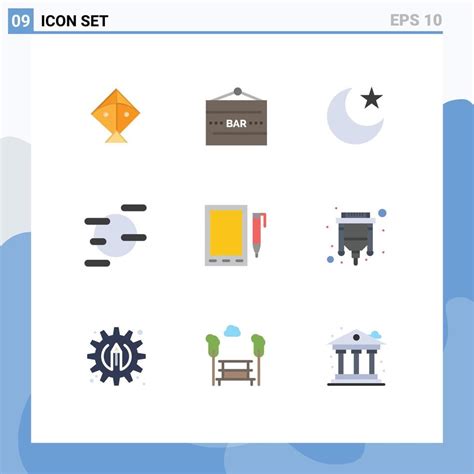 Mobile Interface Flat Color Set Of 9 Pictograms Of Design Cell Moon