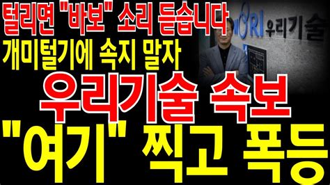 우리기술 주가전망 긴급 전략 지금 개미털기 구간에 절대 속지 마세요 털리면 나중에 바보 소리 듣습니다 주가 정확히 여기 찍고 폭등 나옵니다 반드시 필히