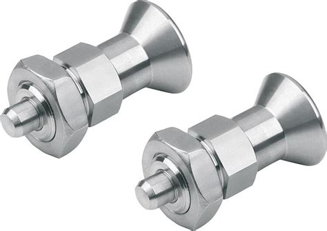 Kipp 인덱스 플런저 스테인리스 스틸 짧은 버젼 스테인리스 스틸 버섯형 그립과 잠금 너트 있음