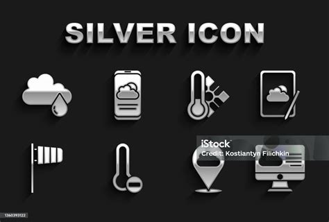 설정 기상 온도계 일기 예보 위치 구름 콘 윈드 삭 바람 베인 비와 아이콘 구름 벡터 Gui 위젯에 대한 스톡 벡터 아트 및 기타 이미지 Istock