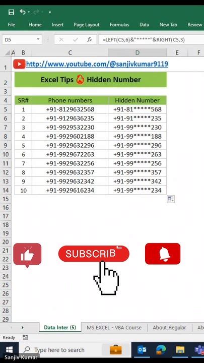 Excel Tips🔥hidden Mobile Number In Excelexcelexceltips