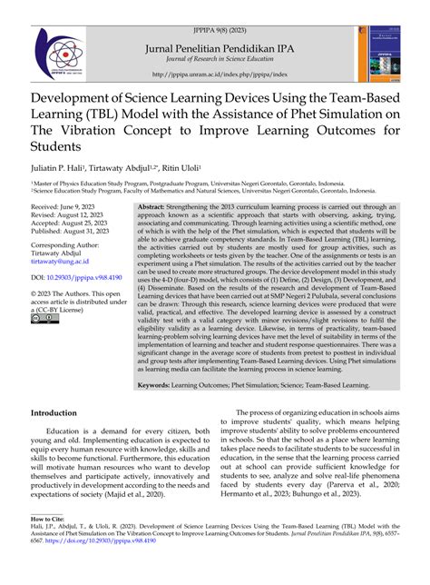 Pdf Development Of Science Learning Devices Using The Team Based Learning Tbl Model With The