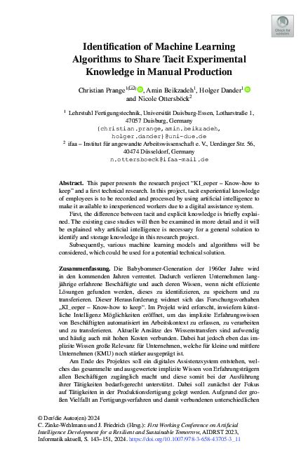 Pdf Identification Of Machine Learning Algorithms To Share Tacit