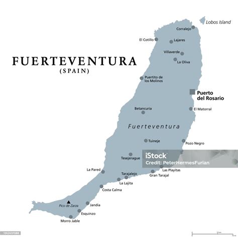 푸에르테벤투라 섬 회색 정치지도 카나리아 제도 스페인 섬에 대한 스톡 벡터 아트 및 기타 이미지 섬 유럽 연합 지도 Istock