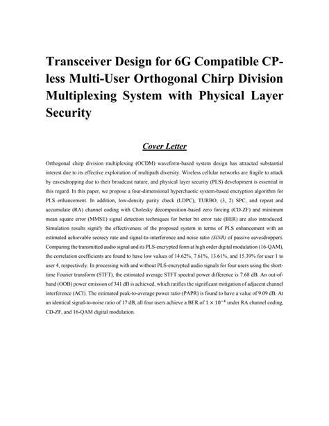 Transceiver Design For 6g Compatible Cp Less Multi User Orthogonal Chirp Division Multiplexing