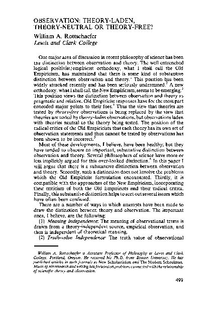 Pdf Observation Theory Laden Theory Neutral Or Theory Free
