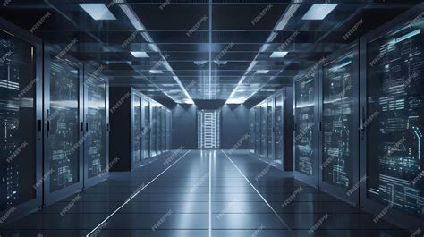 Premium Ai Image Pathway To Multiple Rows Of Fully Operational Server Racks In Data Center