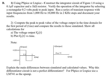Solved B 1 Using Pspice Or Ltspice Construct The Integrator