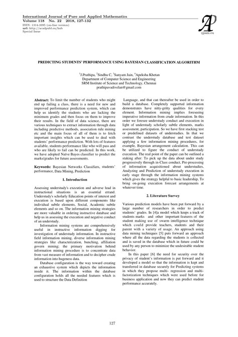 Pdf Predicting Students Performance Using Bayesian Classification Algorithm
