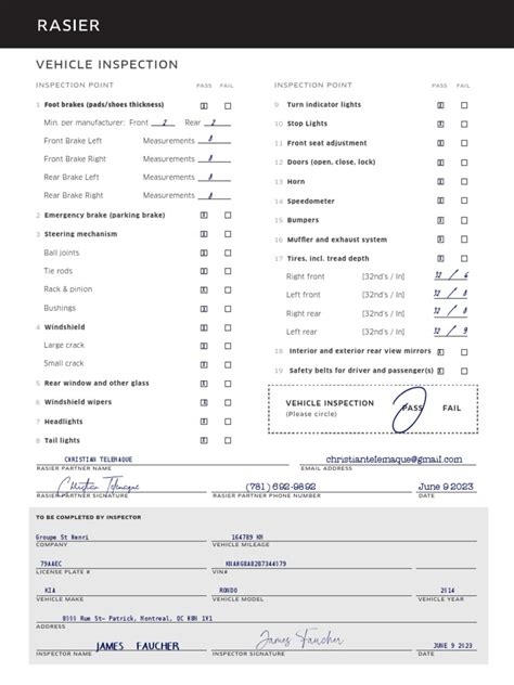 Uber Vehicle Inspection Checklist Pdf Brake Vehicles