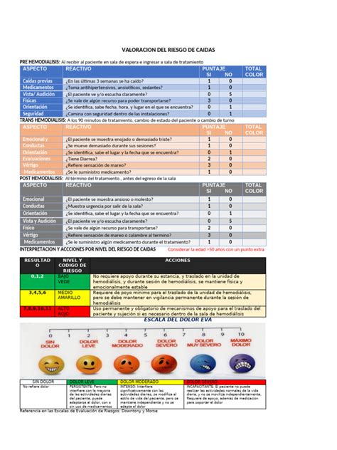 Evaluación De Riesgo De Caídas En Hemodiálisis Pdf Dolor Hemodiálisis