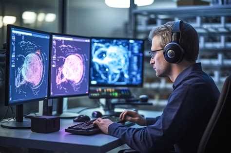 premium photo man scientist works on computer simulation of brain