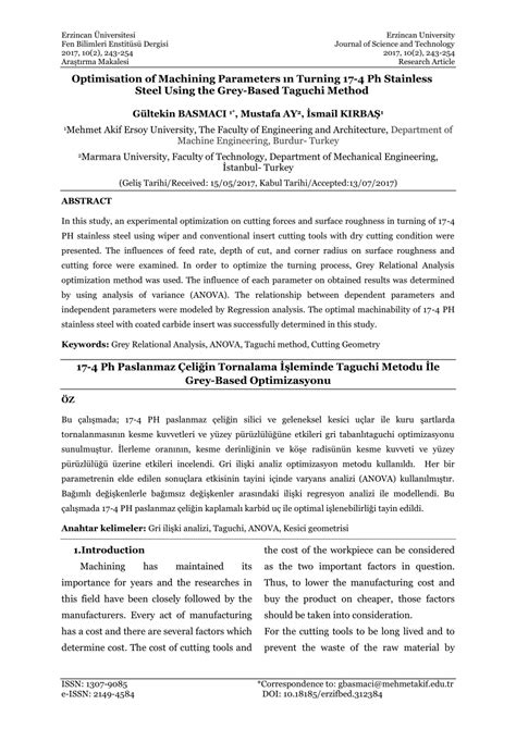 Pdf Optimisation Of Machining Parameters ın Turning 17 4 Ph Stainless