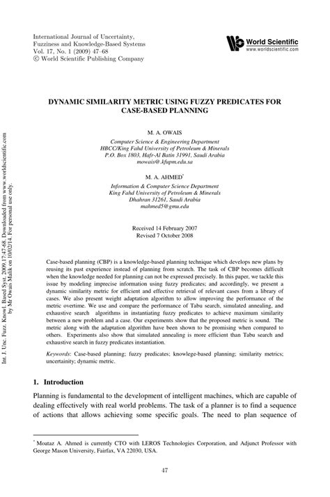 Pdf Dynamic Similarity Metric Using Fuzzy Predicates For Case Based