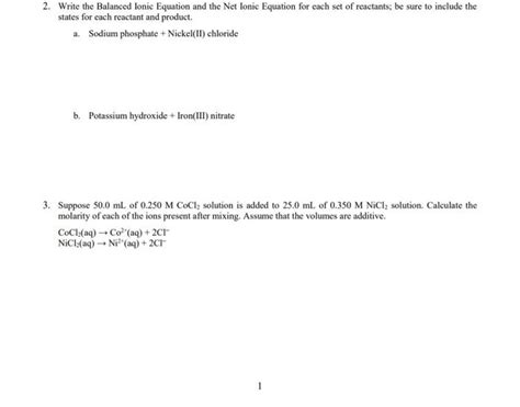 solved 2 write the balanced lonic equation and the net