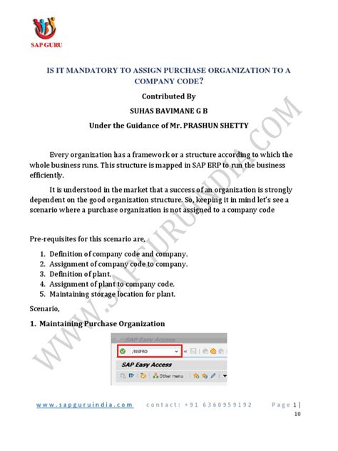 Assign Purchase Organisation To A Company Code Pdf Business