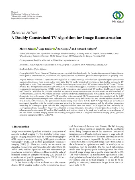 Pdf A Doubly Constrained Tv Algorithm For Image Reconstruction