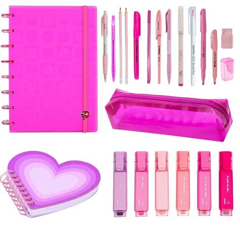 Kit Papelaria Tons De Rosa Pink Premium Kawai Escolar Shopee Brasil