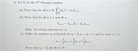 solved 3 let fn be the nth fibonacci number a prove