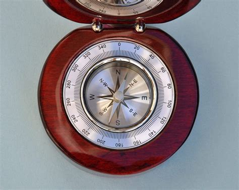 Aluminum Desk Compass In Round Mahogany Case Can Be Custom Engraved
