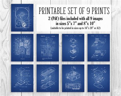 Printable Set Of 9 Computer Blueprint Patent Images Etsy
